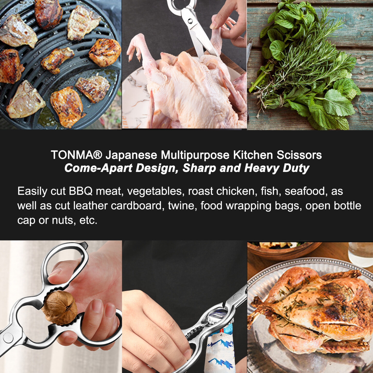 TONMA Kitchen Scissors Come Apart [Made in Japan] 9 inches Professional Grade Forged Japanese ...