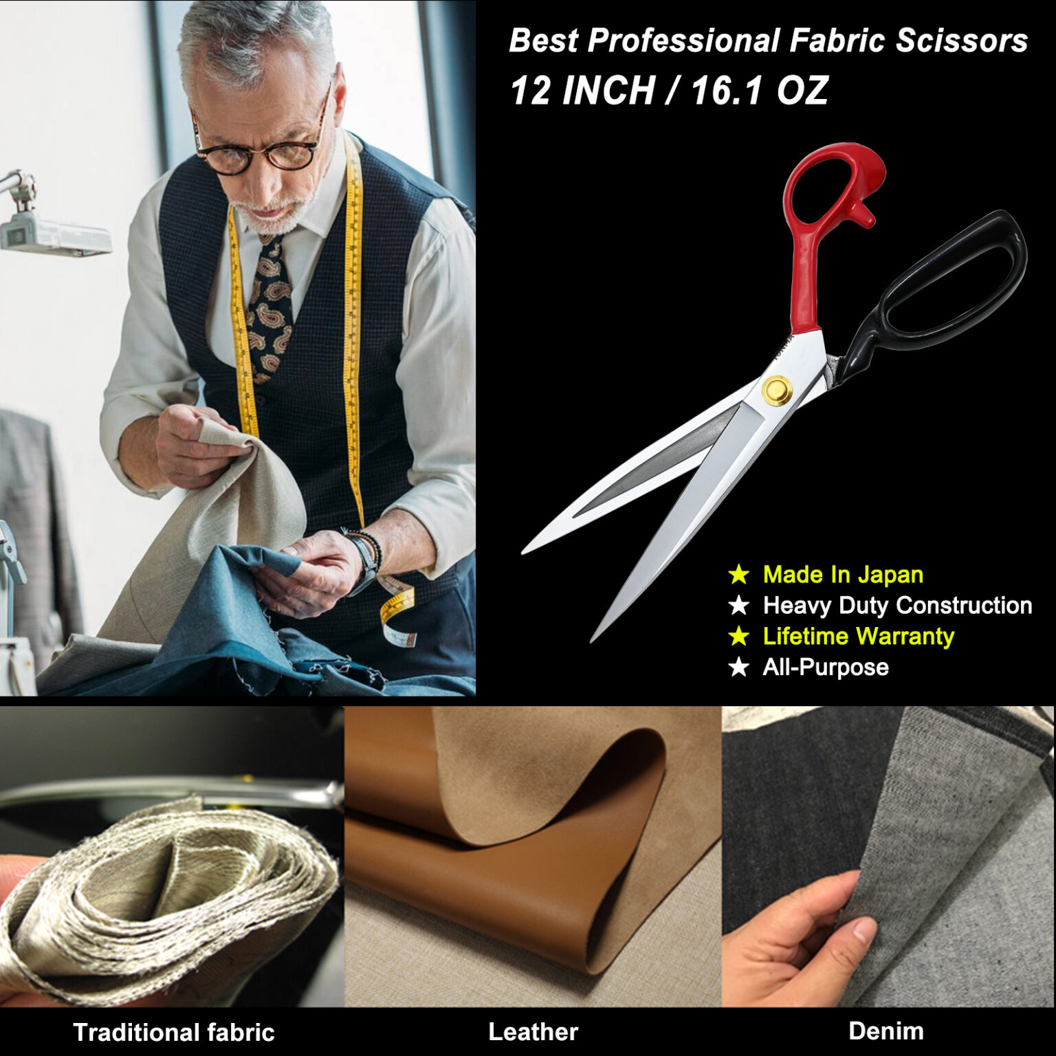 TONMA Fabric Scissors [Made in Japan] 12 inch Professional Tailor ...