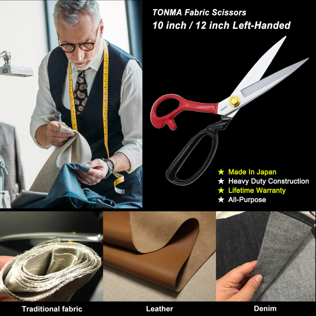 TONMA True Left Handed Fabric Scissors [Made in Japan] 10 Inch / 12 ...